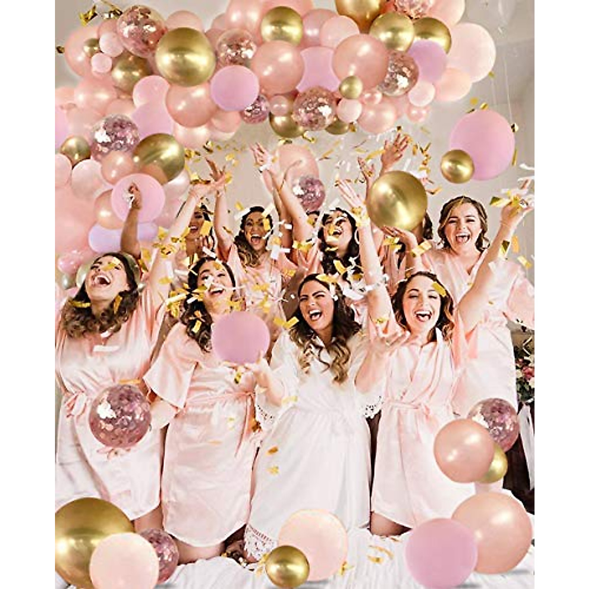 130pcs Rose Gold Balloons with Paper Tassel, Rose Gold Ballon Garland Balloons Kit, Baby Shower Birthday Graduation Anniversary Engagement Bachelorette Balloons Party Decorations for Women Girls