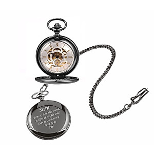 Personalized Antique Mechanical Movement Gunmetal Pocket Watch Custom Engraved Free with Gift Box - Ships from USA, PW51