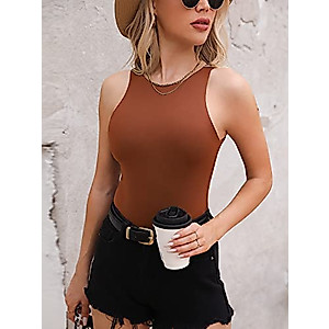 Degkim sexy bodysuit for women Halter Neck shapewear bodysuits trendy tank tops 2 pack Olive Caramel M