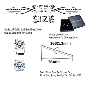 Sllaiss 2PCS Sterling Silver Nipple Rings for Women 16G CZ Straight Tongue Rings Barbells Nipple Piercing Jewelry