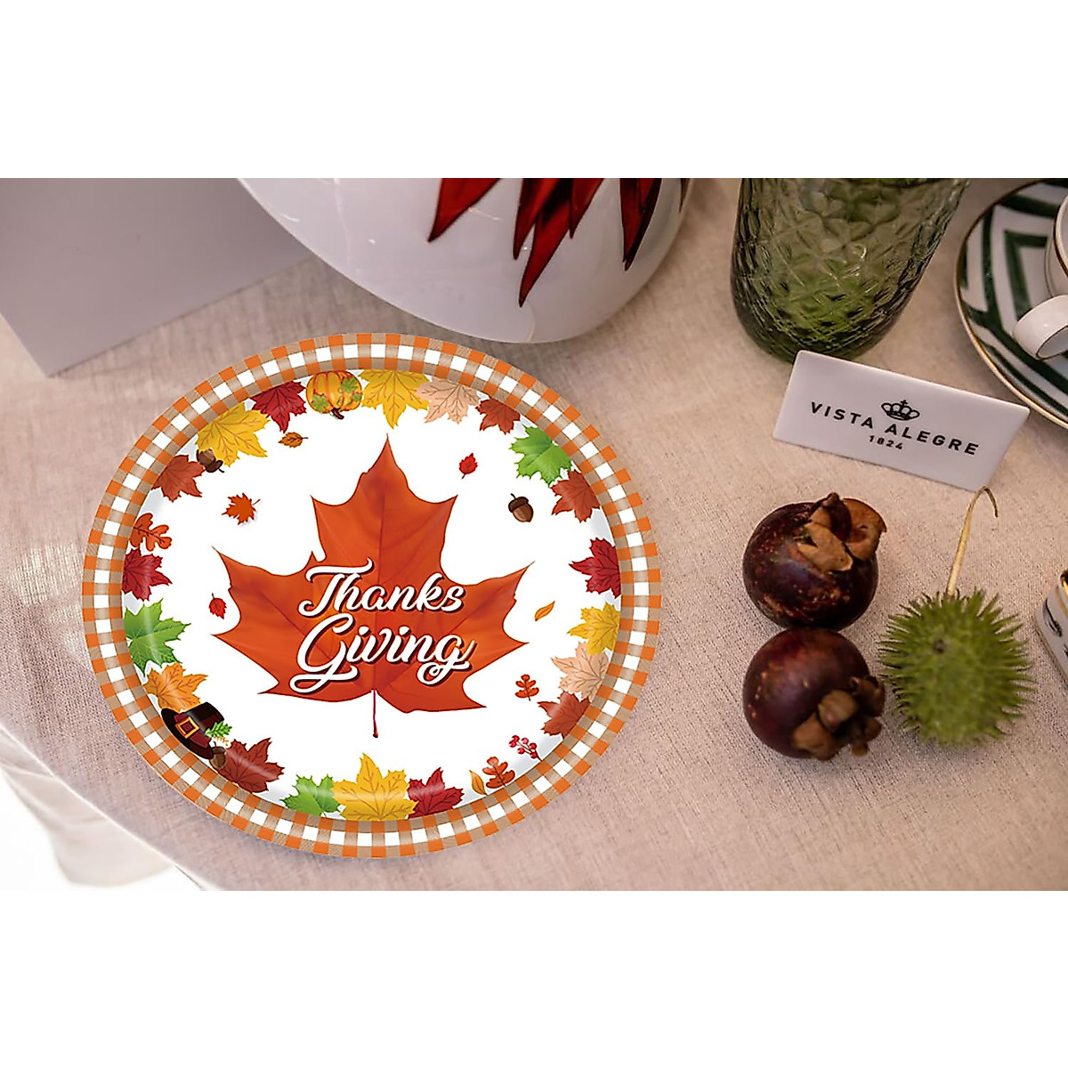 OBENIM HALIM 24 pcs Thanksgiving Fall Paper Plates Autumn Leaves Design Dessert Paper Plates For Disposable Holiday Thanks Theme Party Dinnerware