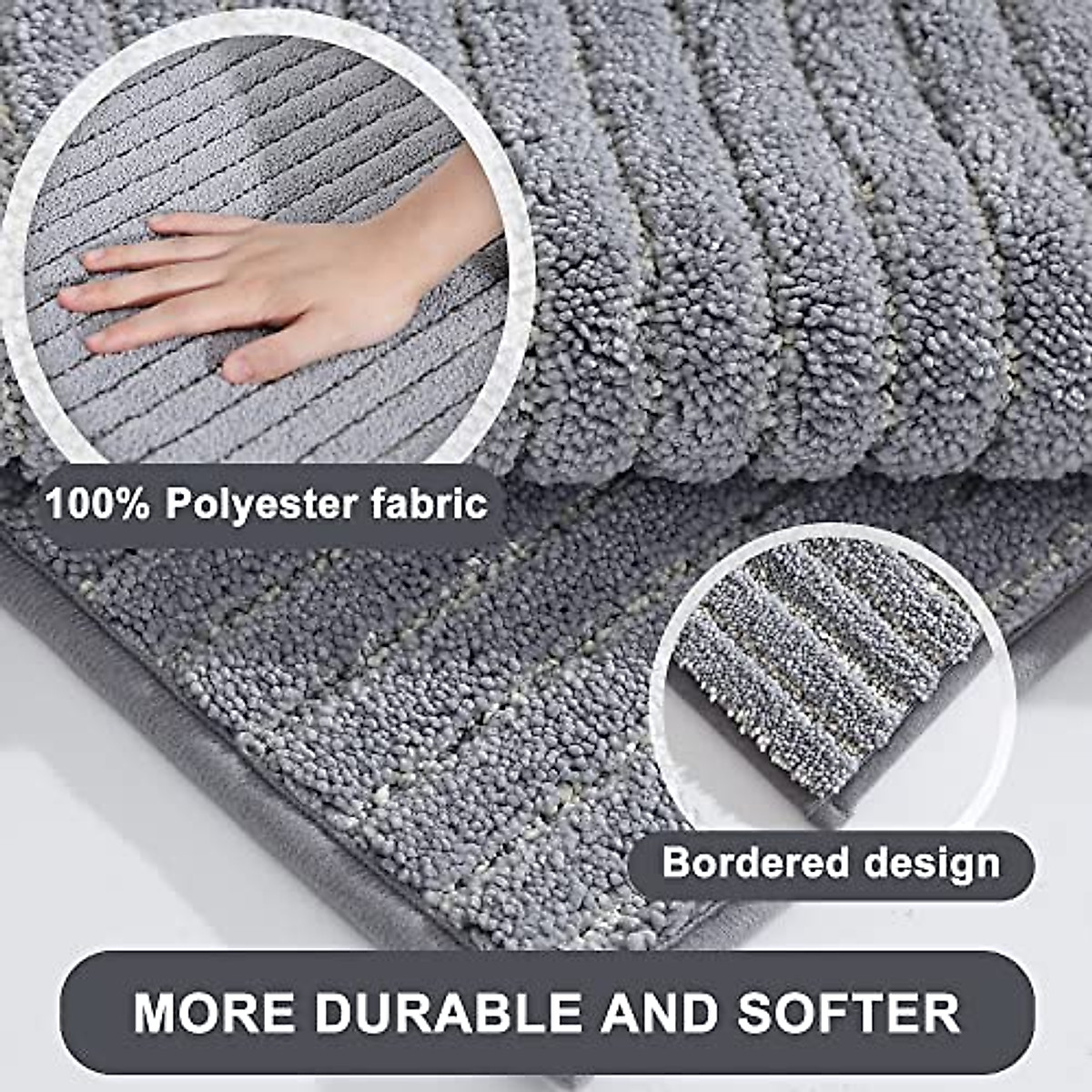 BEQHAUSE Kitchen Rugs and Mats Non Skid Washable Kitchen Floor Mat with TPR Backing 100% Polyester Grey Kitchen Mat Set of 2 Absorbent Runner Rugs for Kitchen 20x30inch/20x48inch