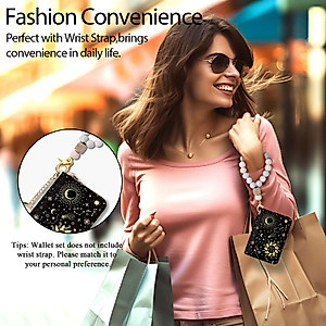 Yonlevres Credit Card Holder RFID Wallet, Astrological Sun Moon Small Card Holder Wallet for Women with Keychain Zipper, Leather Print Credit Card Case Organizer Accordion Gift