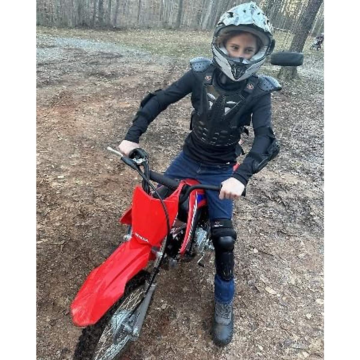 Kids Dirt Bike Gear Chest Protector Motocross Gear Motorcycle Armor Vest Elbow Guard Knee Shin Guard Pads Youth Motorcycle Protective Gear (Black, L:(Height:51.18"-57.08"))