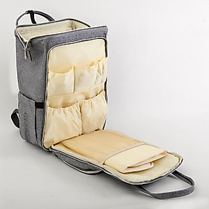 SUNVENO Baby Diaper Bag Backpack, Large Capacity Travel Backpack with Portable Changing Pad for Moms Dads, Grey