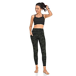 HeyNuts Leggings with Pockets for Women, High Waisted 7/8 Leggings Tummy Control Compression Workout Buttery Soft Pants 25'' Olive Camo L(12)
