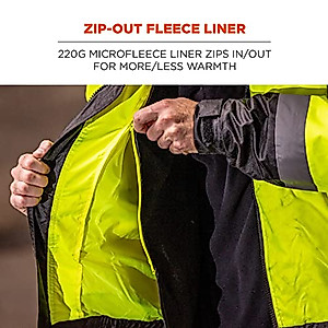 Ergodyne unisex adult 3-in-1 Hi-vis 3 in 1 Hi Vis Winter Bomber Jacket, Lime, XX-Large