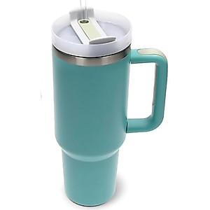 40 OZ INSULATED QUENCHER TUMBLER WITH HANDLE AND STRAW, DOUBLE WALL STAINLESS STEEL WITH 3-IN-1 LID, 100% LEAK-PROOF THERMOS, WATER BOTTLE, TRAVEL COFFEE MUG FOR CAR CUP HOLDER (OCEAN MINT)
