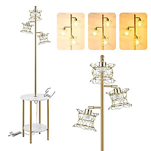 ROSEN GARDEN Tree Floor Lamp with Table USB Ports and Wireless Charging Station, Modern Dimmable Touch Control Floor Lamp with 3-Light for Living Room, Bedroom & Office