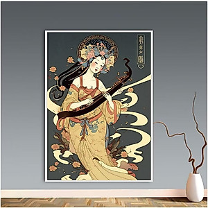 Home Decor Garden Decor Oil Paint Printing - The Moon Mermaid, Watercolour Modern Pictures Fashion Craft Birthdays Gifts for Friends 12X16in Unframed