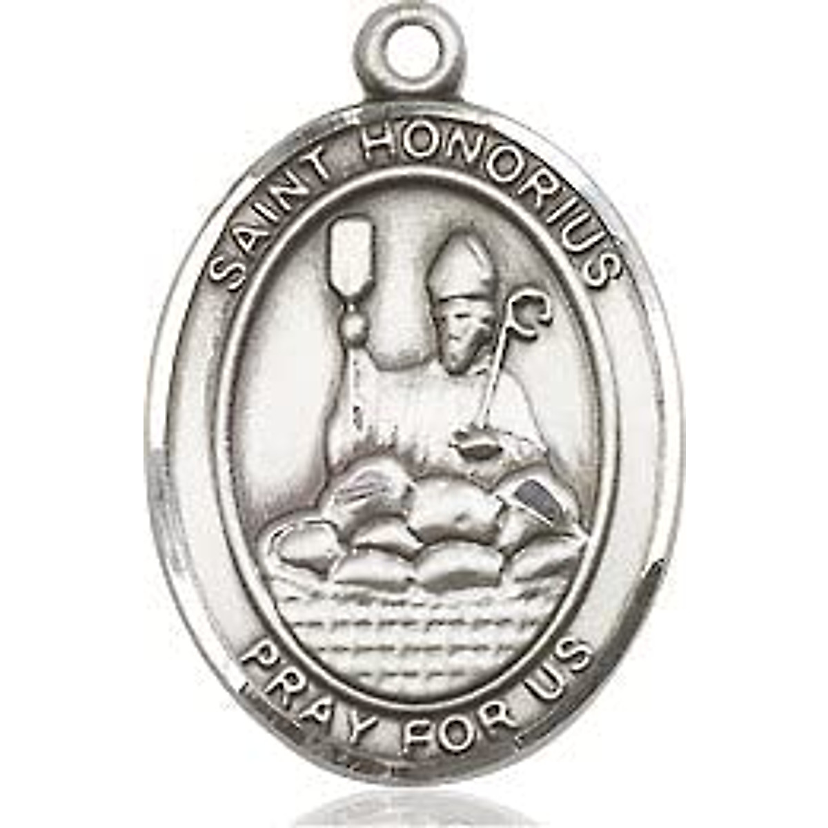EXTEL Medium Oval Sterling Silver St. Honorius Pendant with 18" chain, Made in USA