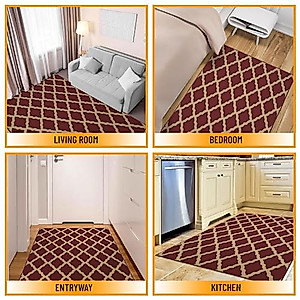 Machine Washable Trellis Design Non-Slip Rubberback 3x5 Traditional Area Rug for Living Room, Bedroom, Kitchen, 3'3 x 4'11", Red