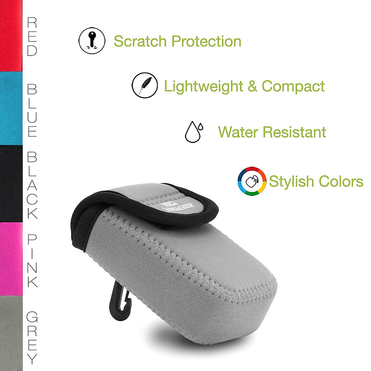 MegaGear MG795 Olympus Tough TG-6, TG-5, TG-4, TG-870, TG-860 Ultra Light Neoprene Camera Case, with Carabiner - Gray