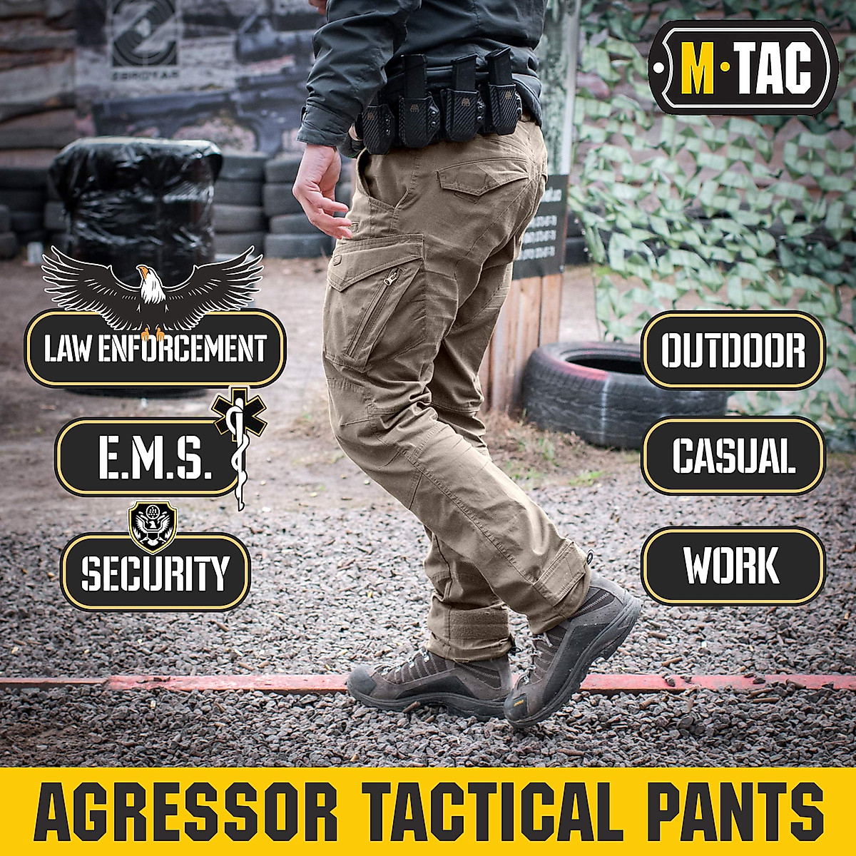 M-Tac Aggressor Flex - Tactical Pants - Men Cotton with Cargo Pockets (Olive Dark, W32 / L30)