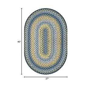 Homespice - Sunflowers Luxury Braided Rug, Perfect as Blue Yellow Bath Rug and Entryway Braided Rugs - Premium Printed Fabric, Soft, Reversible, and Flat - Oval Cotton Braided Rug, 27x45 Inches