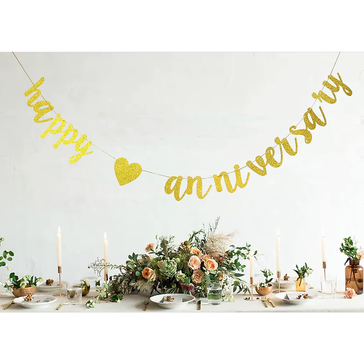 Happy Anniversary Glitter Banner, Bridal Shower, Engagement, Bachelorette,Wedding Announcement Party Photo Props(Gold)