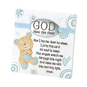 Dicksons Boy God Bless This Child Baby Blue 4 x 4 Resin Table Top Sign Plaque Decoration