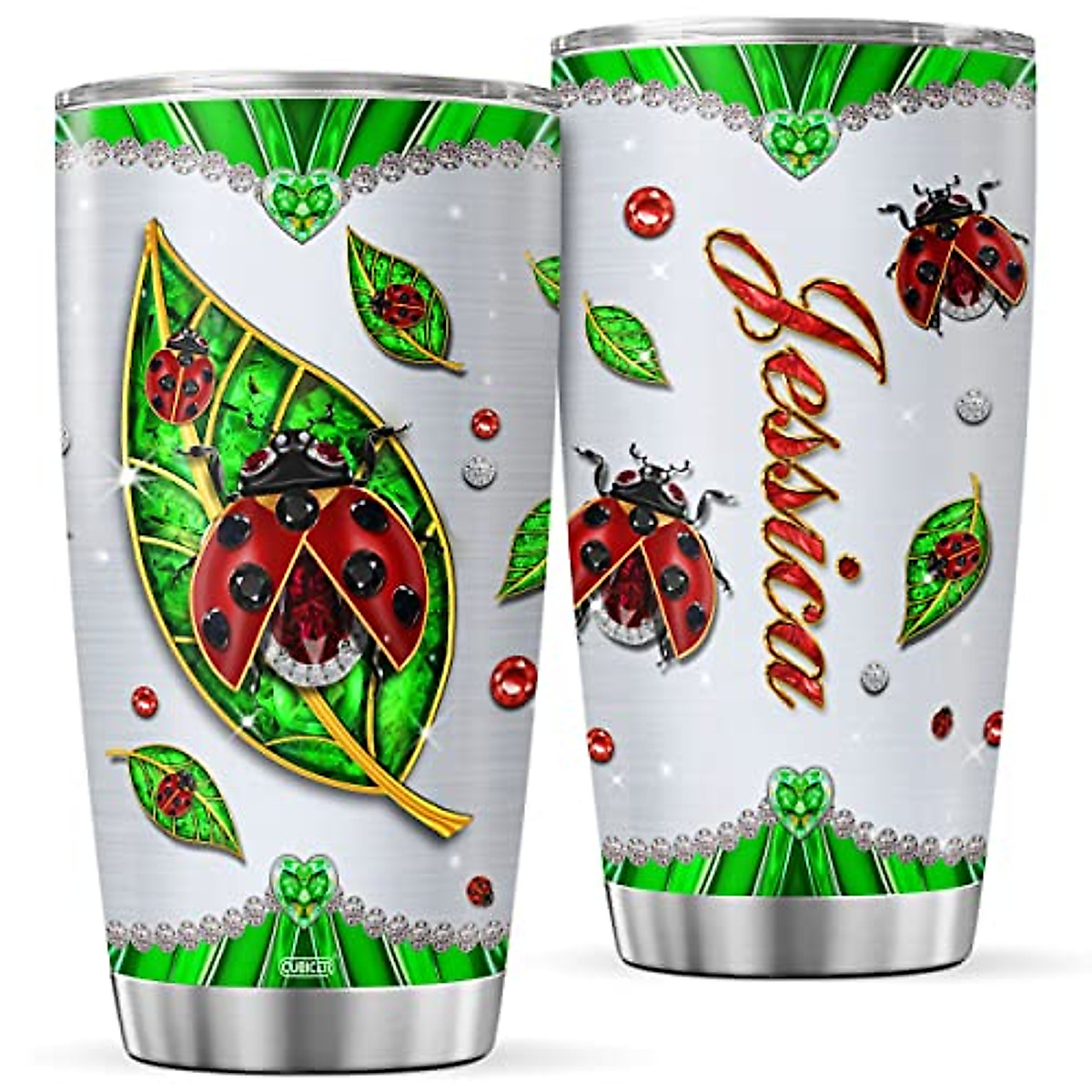 CUBICER Personalized Coffee Tumbler Bug Jewelry Style Custom Name Cute Birthday Gifts For Women Teens Girls Kids Grandma Mom Insulated Cup Travel Mug With Lid Oz Cold Steel Cups