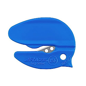 Pacific Handy Cutter BC347 Bag Cutter, Box of 12, Easily Cuts Plastic Bags, Plastic Wrap, Paper, and Tape, Safely-Concealed Stainless Steel Blade, Safe for Food Service, Blue