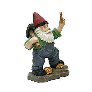 Nature's Mark 9.25" H Mining Garden Gnome Mining Bitcoin Statue for Home and Garden Decor Figurine