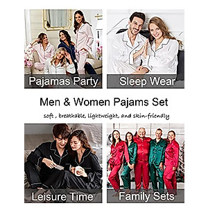 SWOMOG Silk Pajamas for Men Satin Long Sleeve Sleepwear Soft Button Down Loungewear 2 Pcs Pj Set Women/Men White Medium
