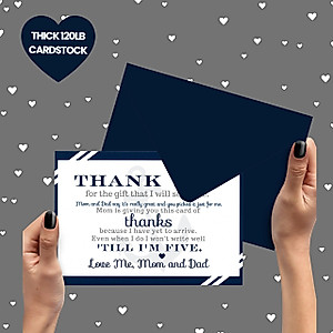 Paper Clever Party Nautical Baby Shower Thank You Cards with Envelopes Blank Notes Prefilled with Message Boys Personalize for Registry Gifts Anchor Notecard Set Blue 4x6 Stationery, 15 Pack