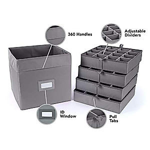 Kitchen Cube Glassware Storage Bin - Durable Polyester, Adjustable Compartments, Sturdy Interior Walls, ID Window, Kitchen Storage-Graphite