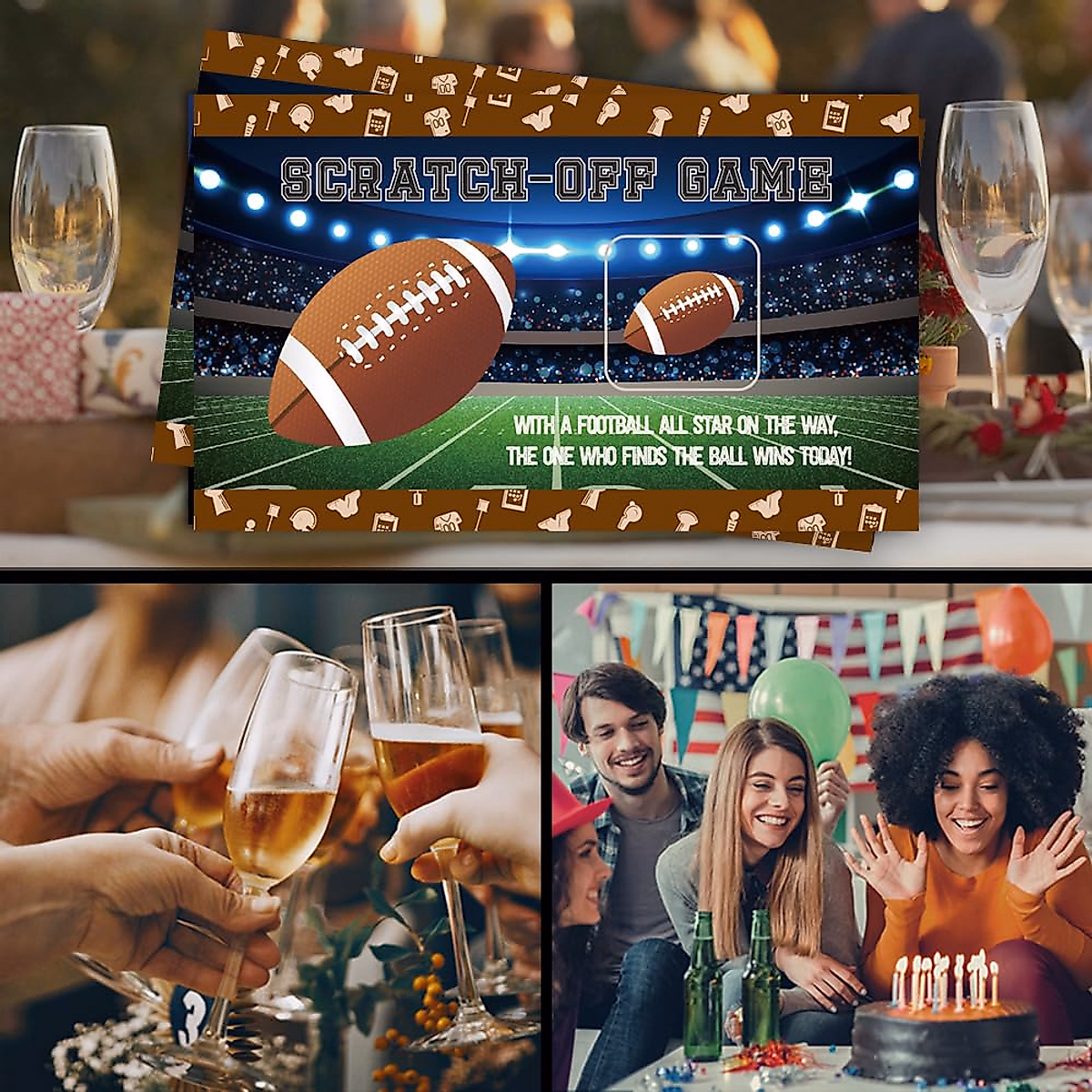 Haizct 50 Pack Football Theme Scratch Off Game, Rugby Football Scratch Card for Baby Shower Birthday Party Lottery Game Group Games, Gifts for Football Lovers, Baby Shower Idea