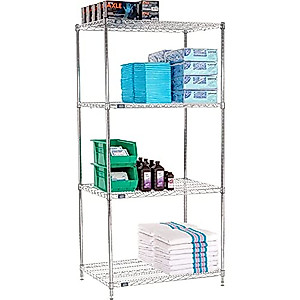 Nexel Adjustable Wire Shelving Unit, 4 Tier, Commercial Dry Storage Rack, 24" x 42" x 86", Chrome