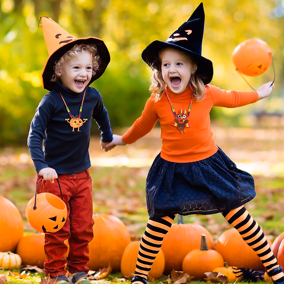 Hicarer 12 Pcs Fall Thanksgiving Felt Craft Kit for Kids DIY Turkey Pumpkin Felt Set Fall Party Necklace Felt Crafts Fall Maple Leaves Ornament for Thanksgiving Autumn Craft Party Supplies