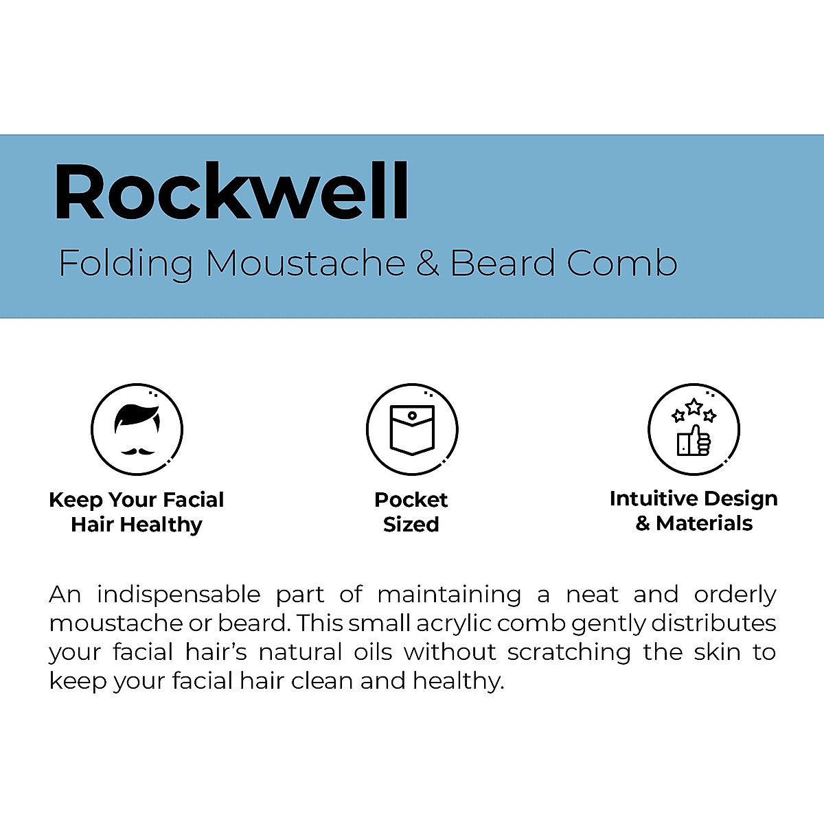 Rockwell Folding Beard & Moustache Comb - Pocket-Size, Durable, Anti-Static Acetate Comb | Supports a Healthy Beard and Moustache