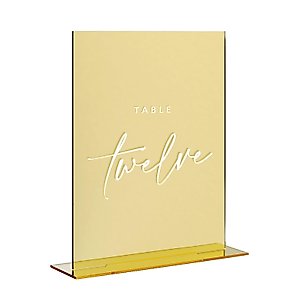 JINMURY 5x7 Inch Glod Acrylic blank Sign with Stand | 10 Pack Blank Glod Acrylic Table Signs and Base for DIY Wedding Table Numbers, Wedding Signage, Events& Parties