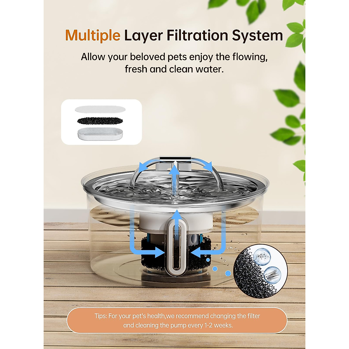 Cat Water Fountain Stainless Steel, 3.2L/108Oz Pet Water Fountain for Drinking, Automatic Metal Dog Water Dispenser Bowl with Quiet Pump, Dual-Stream, Filtration for Cats, Dogs, Multiple Pets Indoor