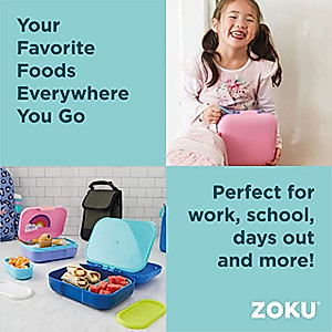 ZOKU - Mini Bento Box for Kids, Stackable, Lightweight, Leakproof, for Children, Kid Friendly Latch, Easy to Clean (Bento Jr) (Blue)