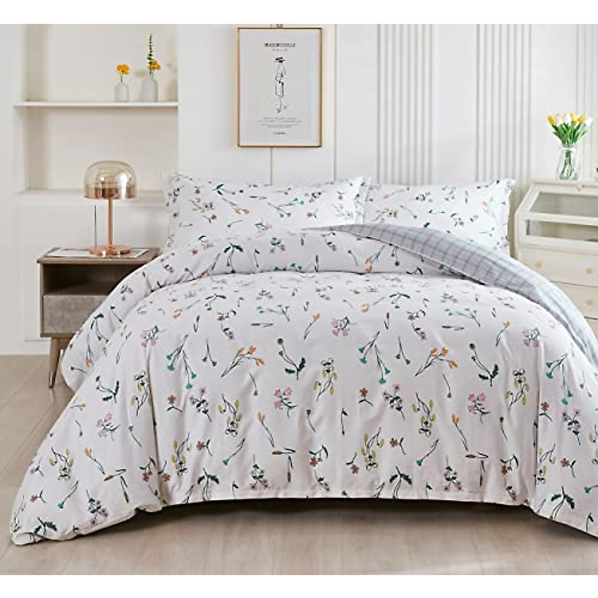 OAITE Duvet Cover Set,100% Cotton Comforter Cover with Floral Pattern Duvet Cover Set,Soft Bedding Set Includes with 3 Piece (2 Pillow Shams,1 Duvet Cover)