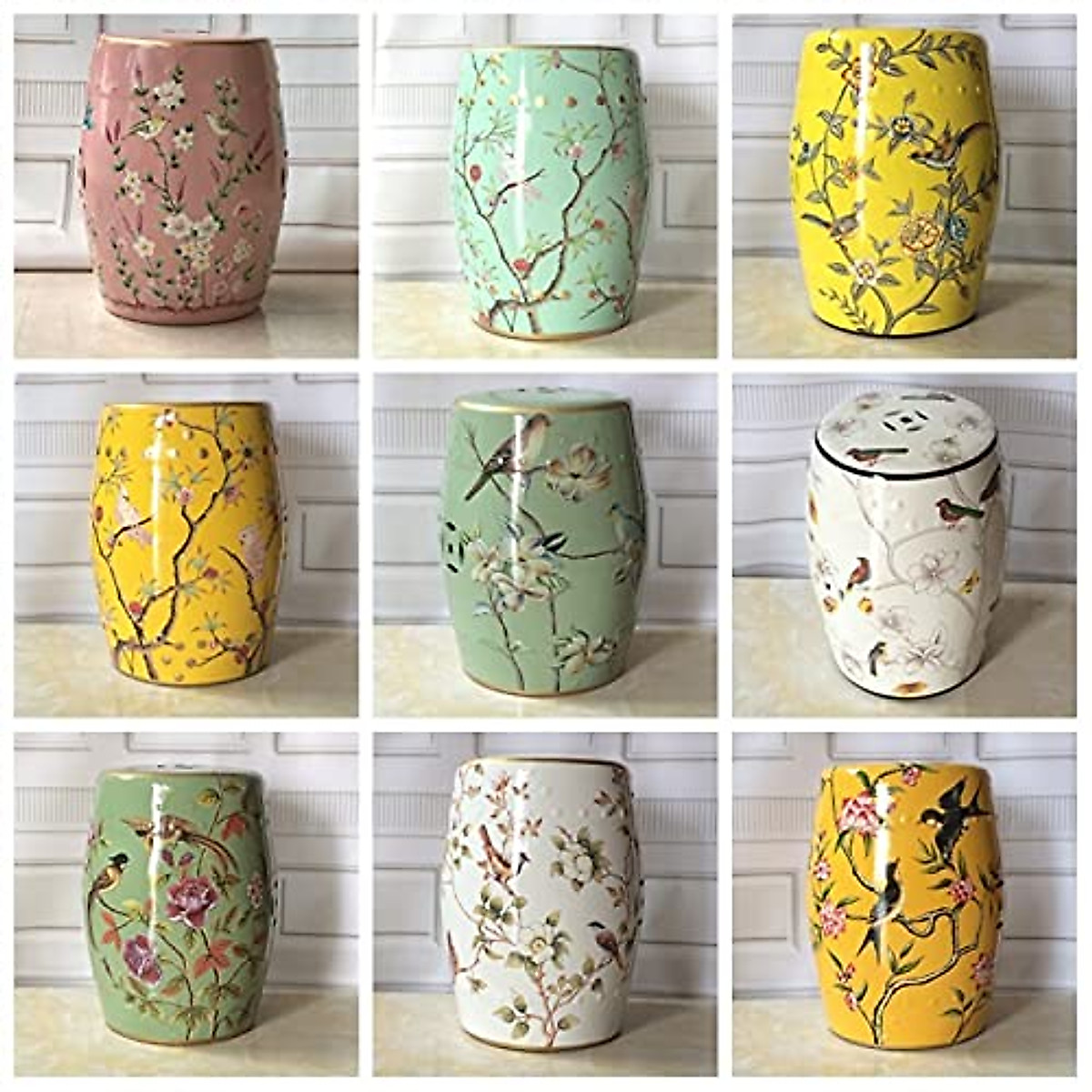 XARONF Garden Decoration Drum Stool, Surface Glazed Ceramic Retro Style, Easy to Clean, Suitable for Patio Courtyard