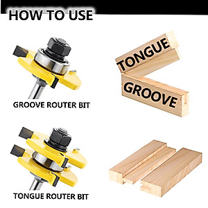 NC NC Tongue and Groove Router Bit Set,2PCS Wood Milling Cutter for Woodworking (14 inch Shank)