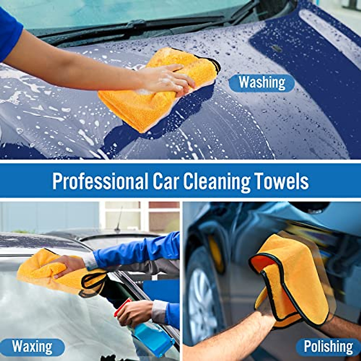 HOMEXCEL Microfiber Towels for Car,Premium Cleaning Cloth Lint Free,Scratch Free,Strong Water Absorption,Car Washing Drying Towel for Household,Auto Detailing,Windows,16" x 24",3 Pack