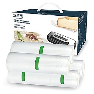 Vacuum Sealer Bags, SEATAO 2 Rolls 11" x 20' and 2 Rolls 8" x 20' Food Storage Rolls,BPA Free Food Seal Bags Environmentally Friendly Degradable Material, with embossed channel, Sous Vide cooking