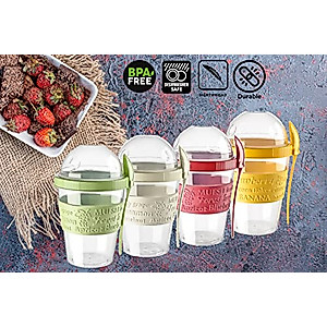 GanoOne Breakfast On the Go Cups, Take and Go Yogurt Cup with Topping Cereal or Oatmeal Container, Portable Lux Yogurt Cereal To-Go Container with Top Lid Granola & Fruit Compartment (Green)