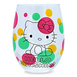 Silver Buffalo Sanrio Hello Kitty Loves Ice Cream Teardrop Stemless Wine Glass | Tumbler Cup For Mimosas, Cocktails | Holds 20 Ounces