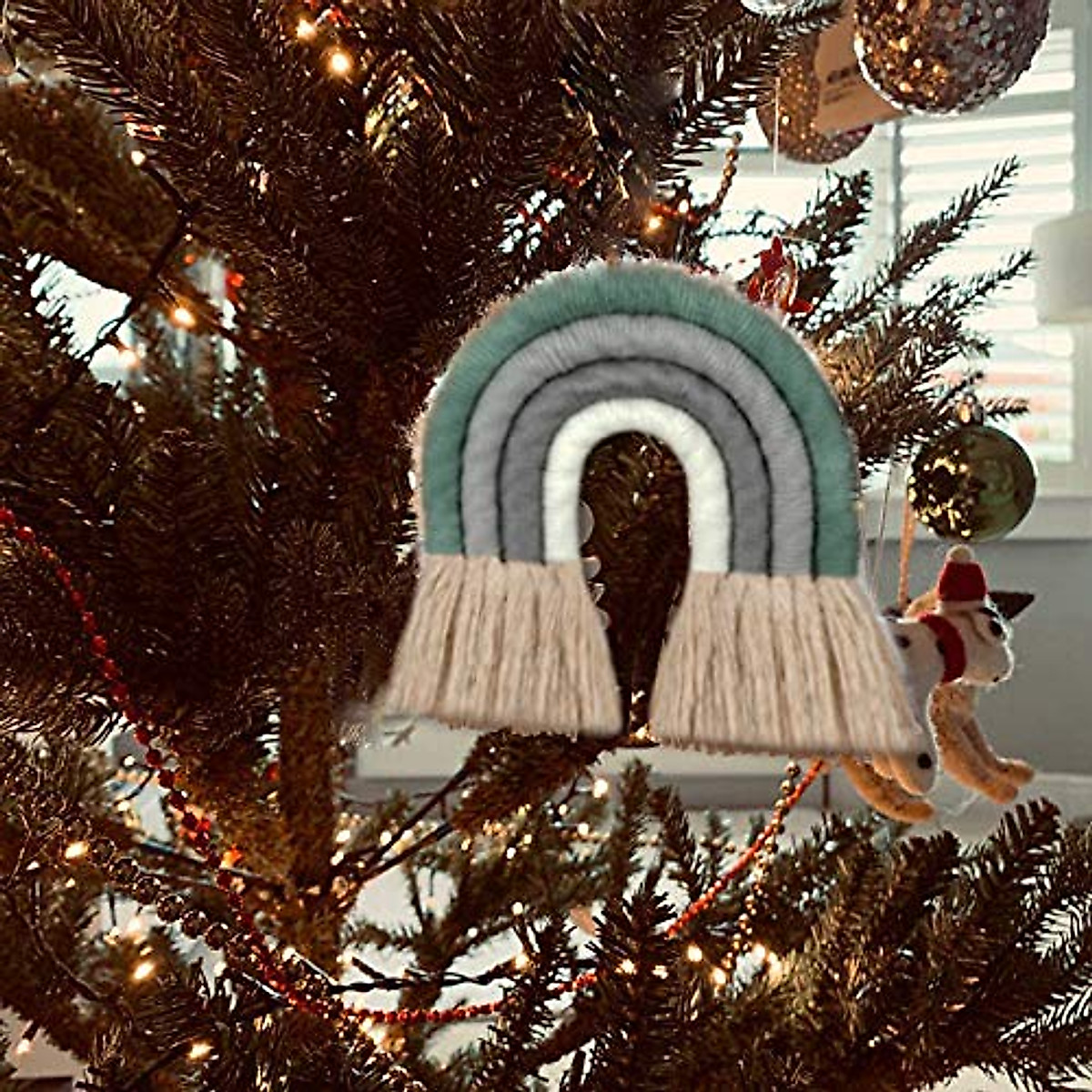 YMVV Rainbow Macrame,Woven Boho Rainbow Wall Hanging with Tassels,Cute Wall Decor for Nursery,Suitable for Festival Ornaments Baby Shower Wedding Green Rainbow Decor(5.5 x 0.5 x 5)