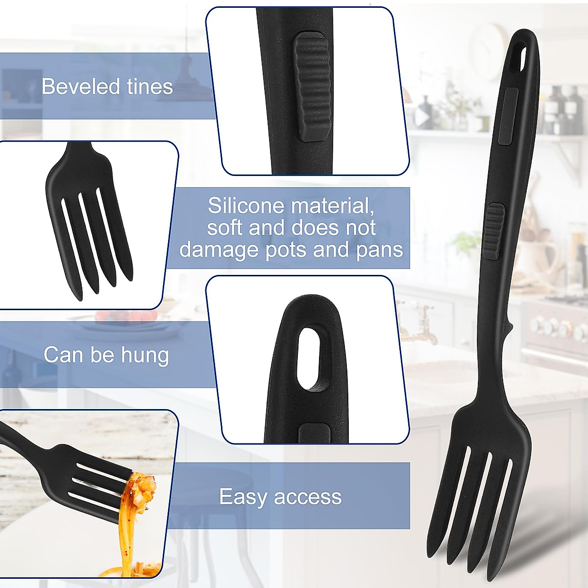 Yuanchu Silicone Flexible Fork, 11 Inch Silicone Fork Heat Resistant Cooking Fork Dishwasher Safe Kitchen Fork Nonstick Blending Fork for Cooking Utensil for Kitchen Stir Mix Mash(Black)