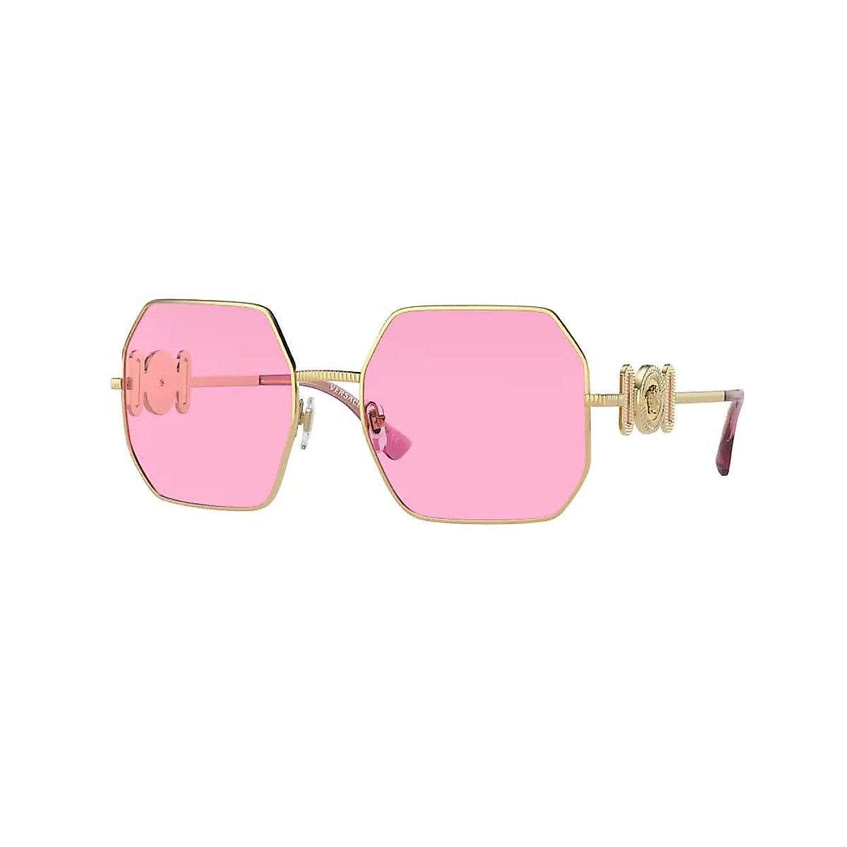 Versace VE2248 1002/5 58MM Gold/Fuchsia Hexagonal Sunglasses for Women + BUNDLE With Designer iWear Eyewear Kit
