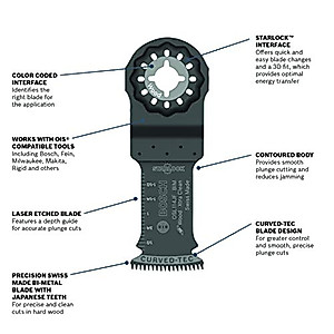 BOSCH OSL114JF-10 10-Pack 1-1/4 In. Starlock Oscillating Multi Tool Wood Curved-Tec Bi-Metal Xtra-clean Plunge Cut Blades for Applications in Cutting Wood, Hardwood, Laminate
