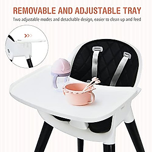 INFANS 3 in 1 Wooden High Chair for Kids and Toddlers, Modern Convertible Design with Removable Tray, Detachable Cushion, Adjustable Legs, 5-Point Harness, Footrest, Dinning Seat for Infant Girl Boy