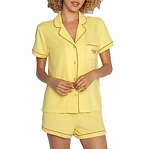 PJ SalvageThe Summer I Turned Pretty Lounge Short-sleeve Button Down Shirt and Bottom Shorts Pajama SetYellowSmall