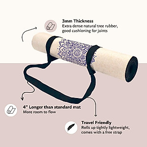 Shakti Warrior Chakra Hemp Yoga Mat - Artist Designed, Premium eco Friendly mats, Non Slip, Non Toxic, Great for Regular & Hot Yoga, Pilates and Workouts (72 inch x 24 inch x 3mm Thick)