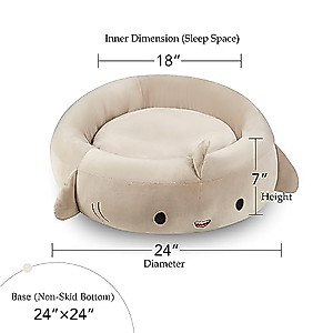 Pet Bed for Dogs, 24Inch Funny Cute Plush Dog Beds, Cozy Soft Dog Round Bed, Fluffy Dog Beds with Non-Slip Bottom (Shark Grey)