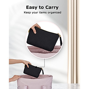 BAGSMART Small Cosmetic Bag, Elegant Roomy Makeup Bags,Great Gifts for Women,Travel Waterproof Toiletry Bag Accessories Organizer Gifts(Black-1pcs)